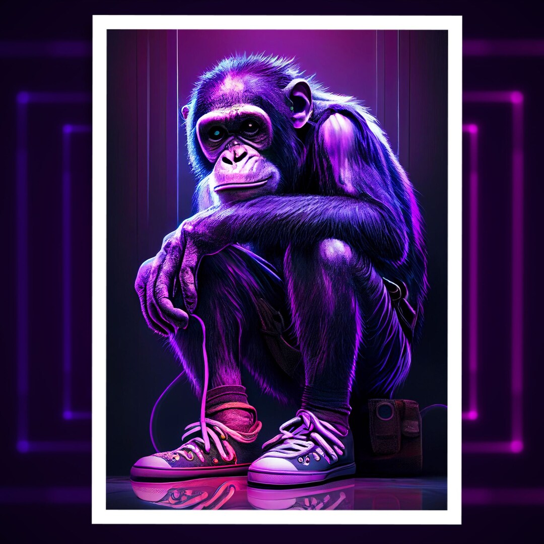 Vaporwave Chimpanzee AI Art Print | Unique & Colorful Wall Decor ...