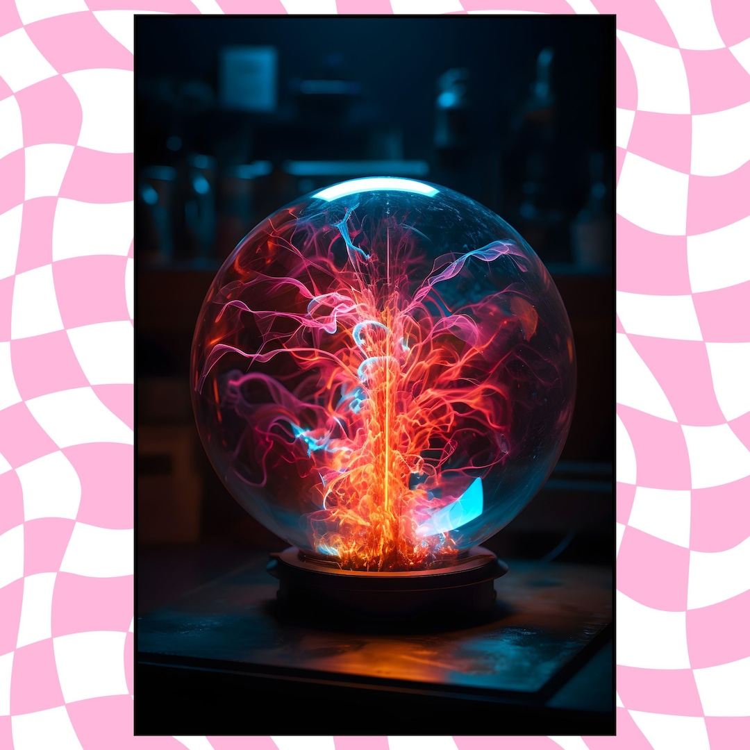 Retro Plasma Ball AI Art Print | Unique Digital Wall Art for Home Decor ...