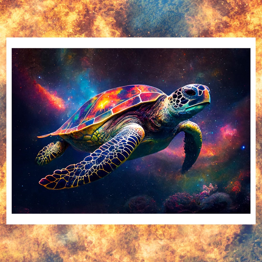 Cosmic Sea Turtle Wall Art Print | Ai-generated Digital Download for ...