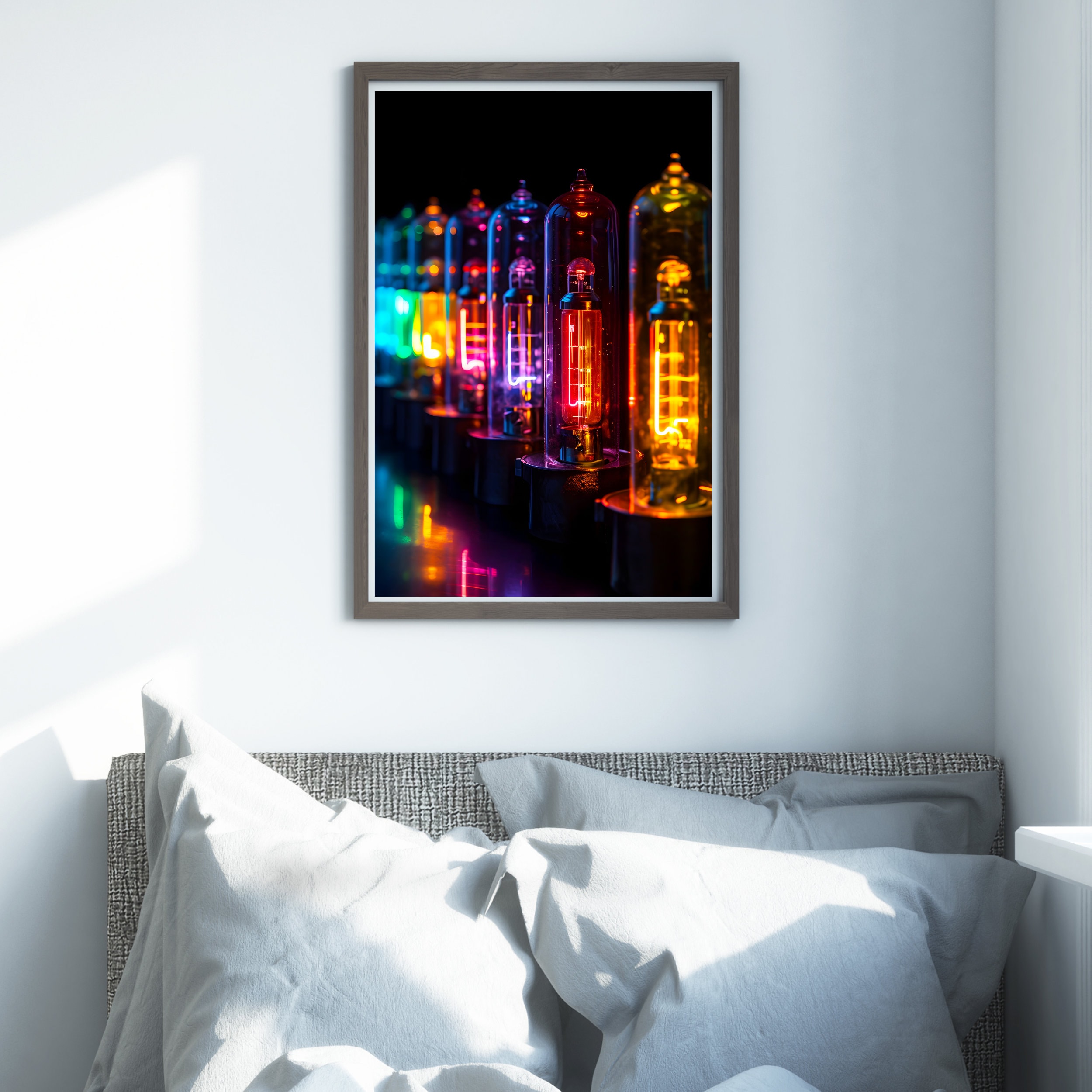 Rainbow Nixie Tube Art Print | AI Digital Art | Colorful Neon Design ...