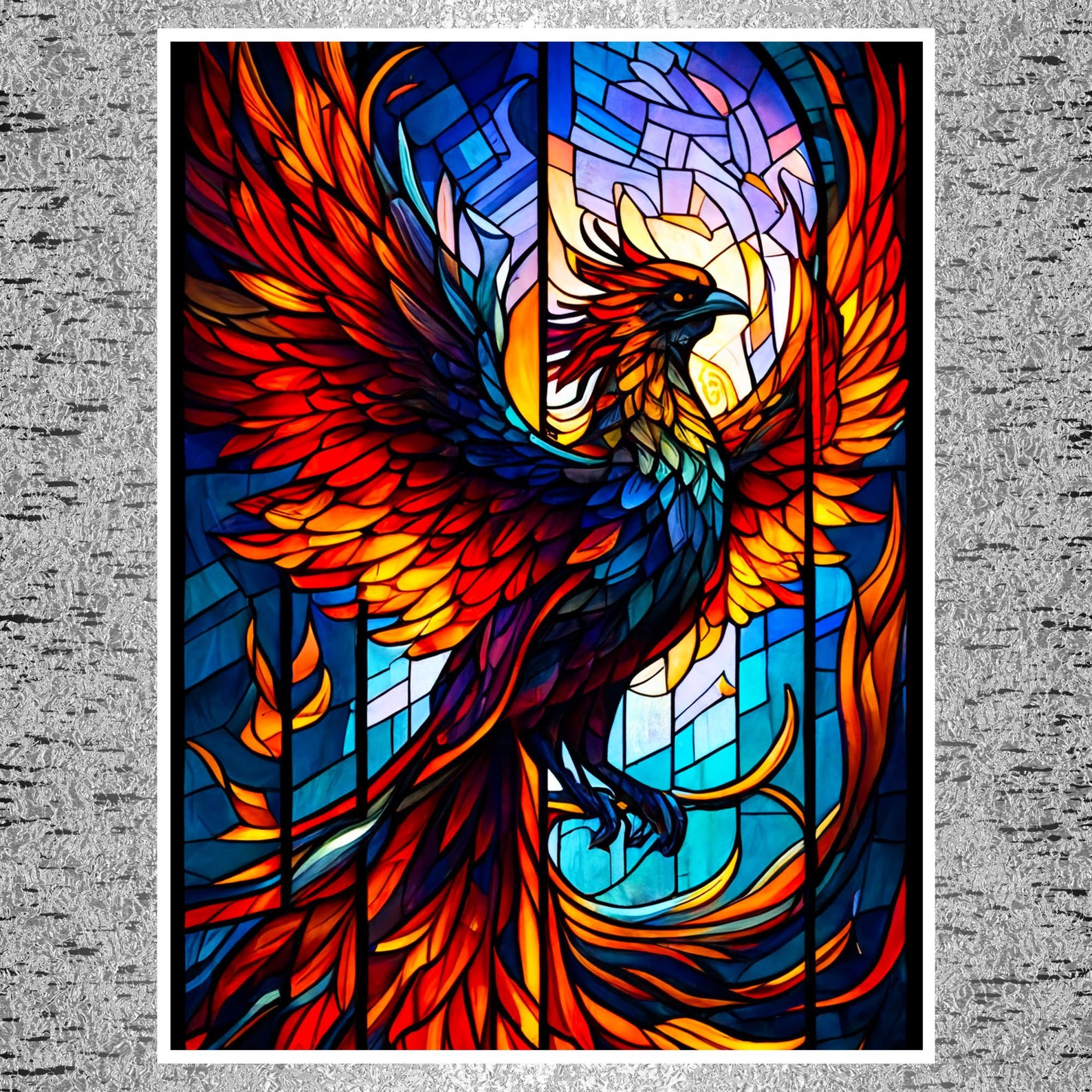 Phoenix Stained Glass AI Wall Art Print | Unique Home Decor, Phoenix ...