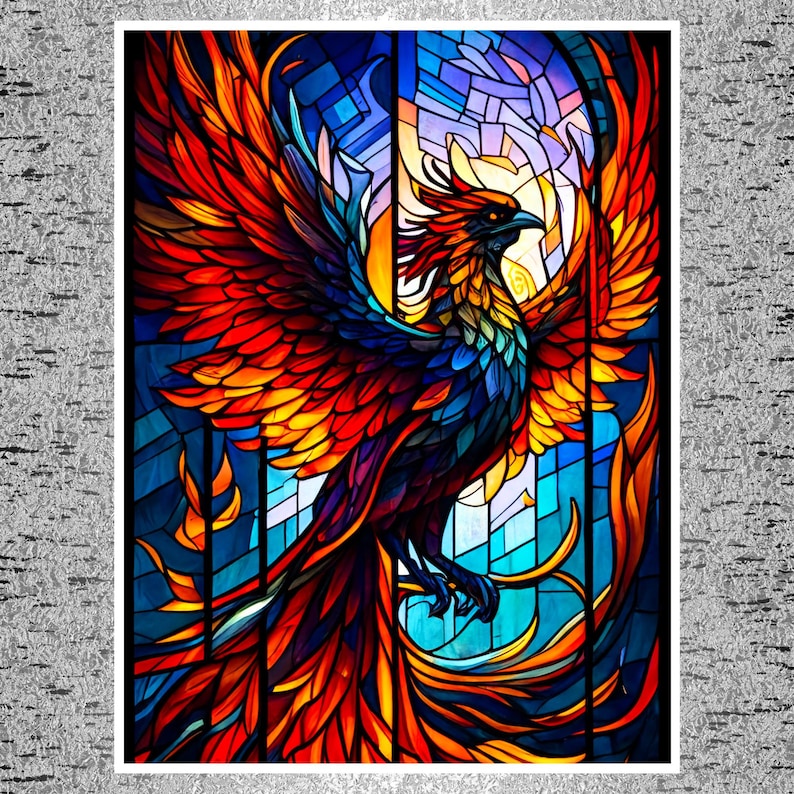 Phoenix Stained Glass AI Wall Art Print | Unique Home Decor, Phoenix ...