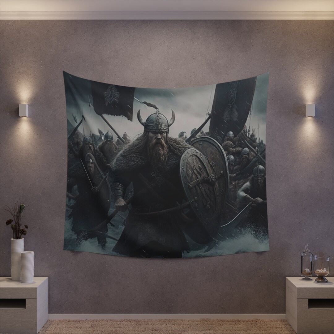 Viking War Tapestry, Viking Hanging Wall Tapestry, Warrior Aesthetic ...
