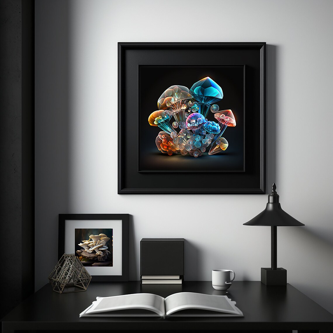 Vibrant Colored Glass Mushroom Art Print Download, Bright Wall Decor ...
