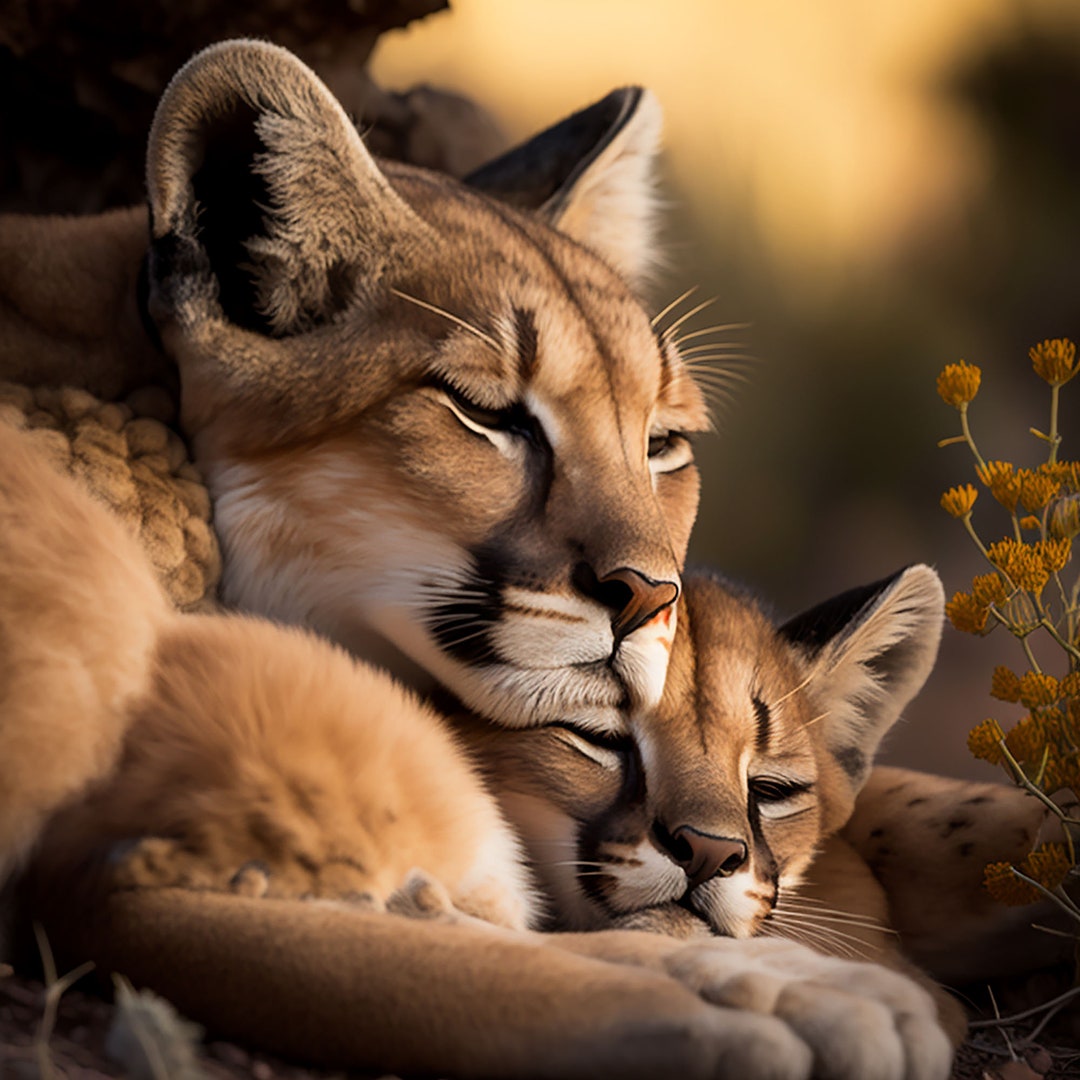 Mountain Lion With Cub Nature Photography - Digital Print Download ...