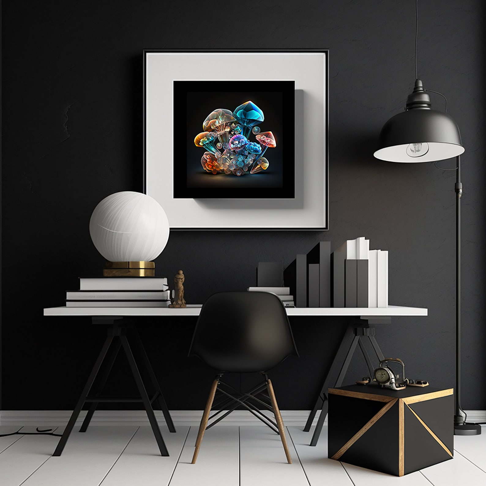 Vibrant Colored Glass Mushroom Art Print Download, Bright Wall Decor ...