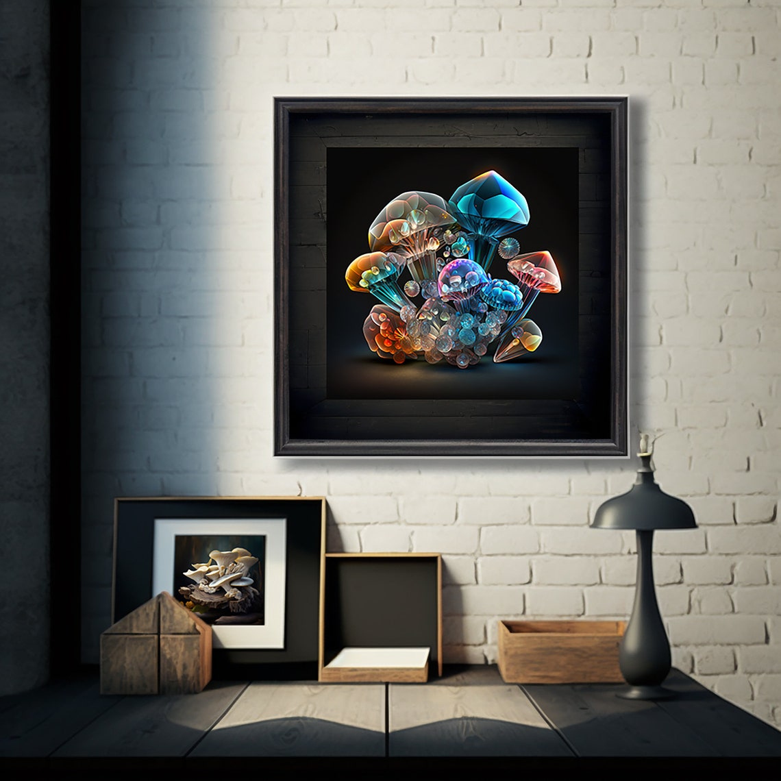 Vibrant Colored Glass Mushroom Art Print Download, Bright Wall Decor ...