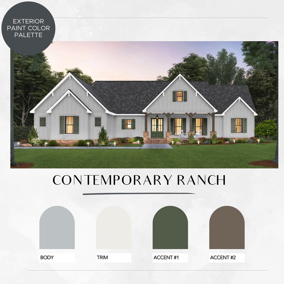 Exterior Paint Color Palette, Contemporary Ranch Paint, Modern Paint ...