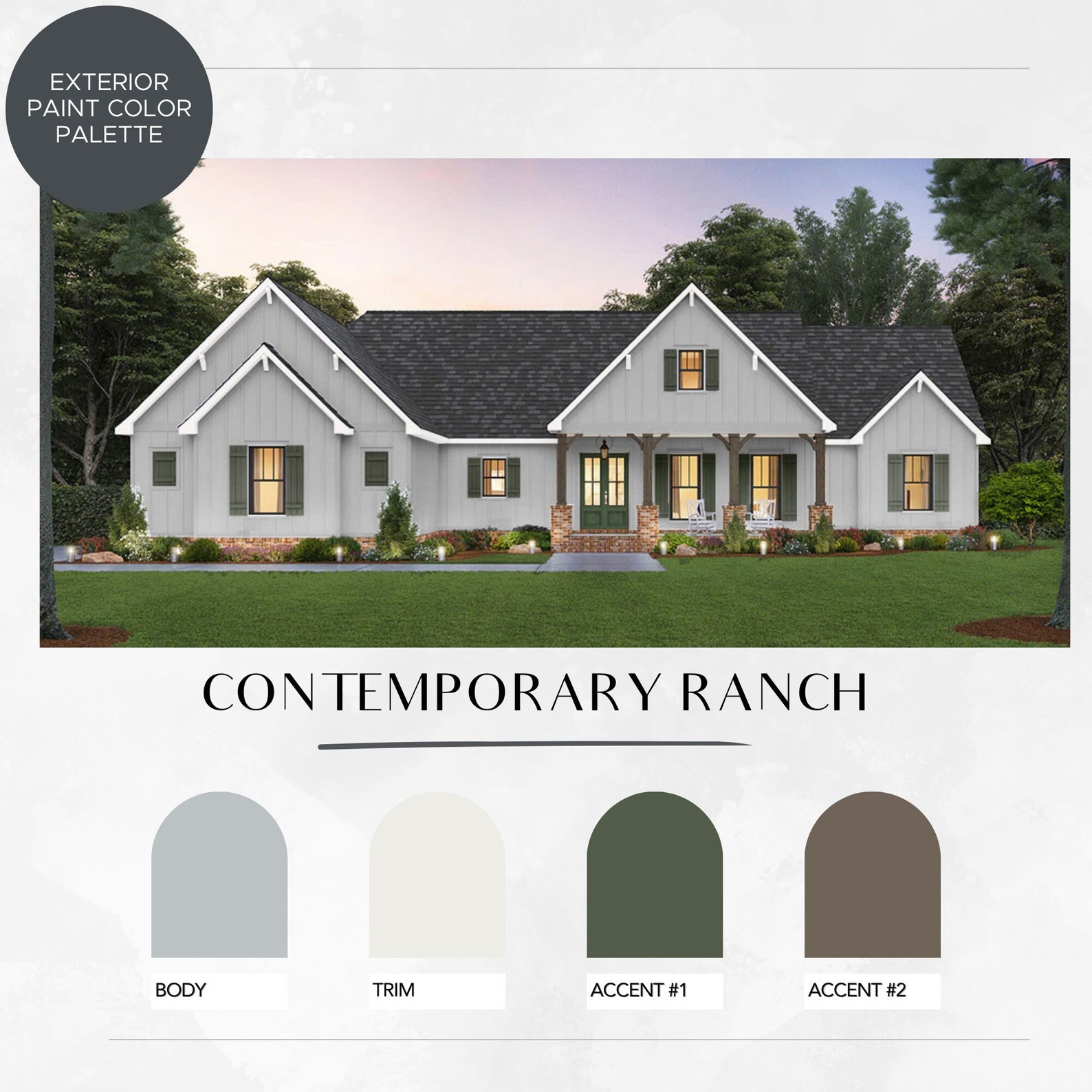 Exterior Paint Color Palette, Contemporary Ranch Paint, Modern Paint ...