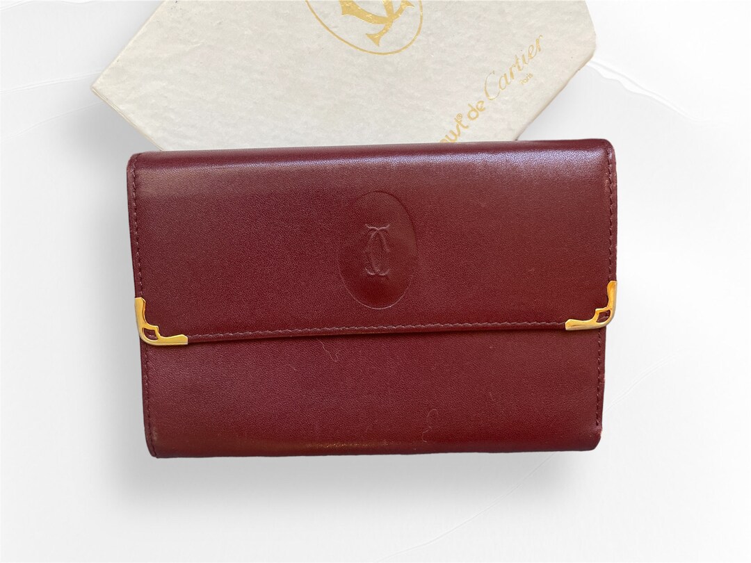 VINTAGE Cartier Wine Red Italia Burgundy Leather Card Holder Wallet ...