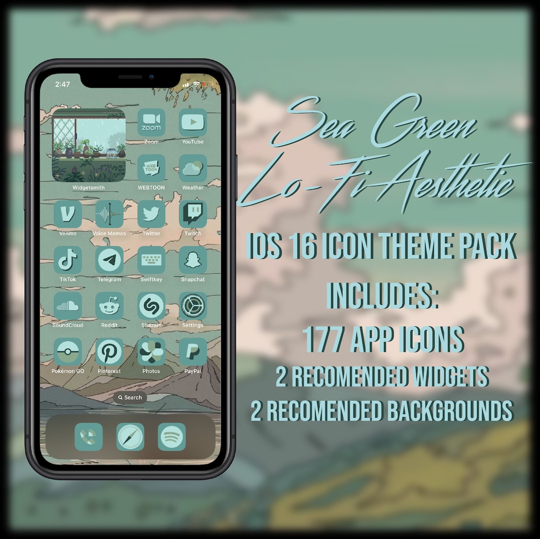 Sea Green Lo-fi Aesthetic Ios 16 App Icon Set | 177 App Icon Set ...