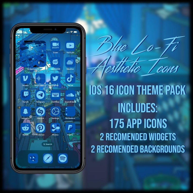 Blue Lo-fi Aesthetic Ios 16 App Icon Set | 175 App Icon Set | Theme ...