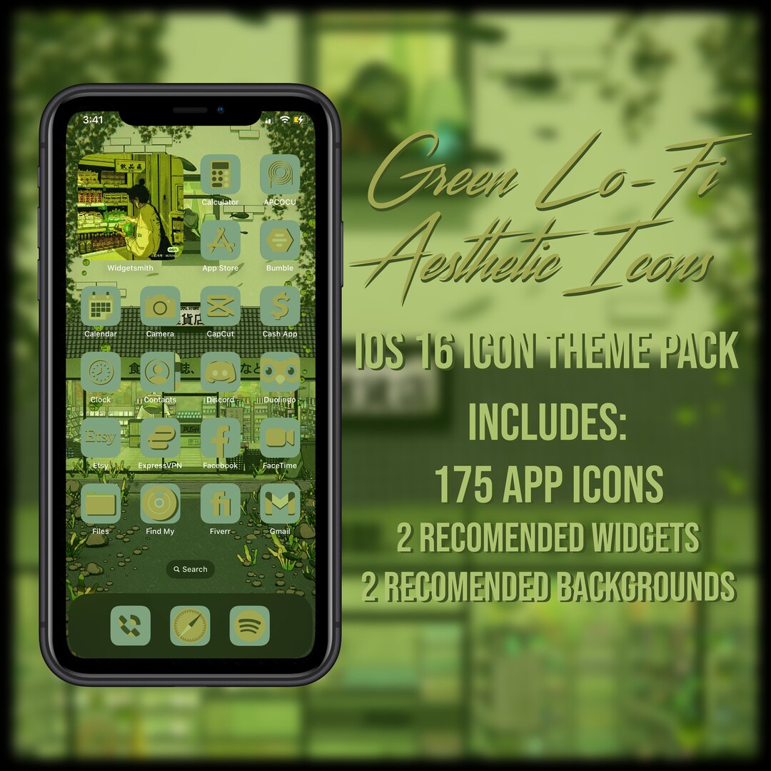 Green Lo-fi Aesthetic Ios 16 App Icon Set | 175 App Icon Set | Theme Pack | Suggested Widgets ...