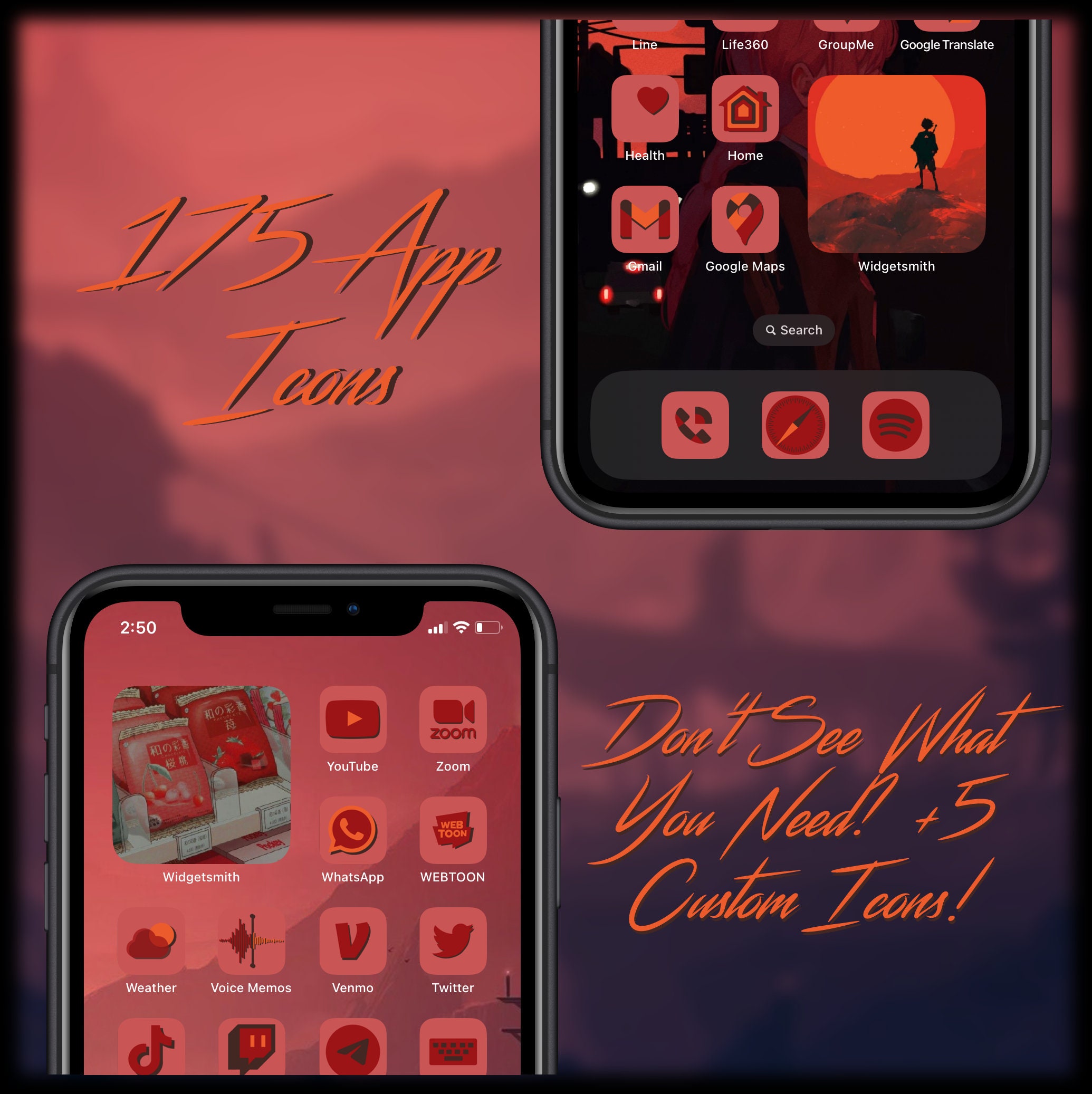 Red Lo-fi Aesthetic Ios 16 App Icon Set | 175 App Icon Set | Theme Pack | Suggested Widgets and ...