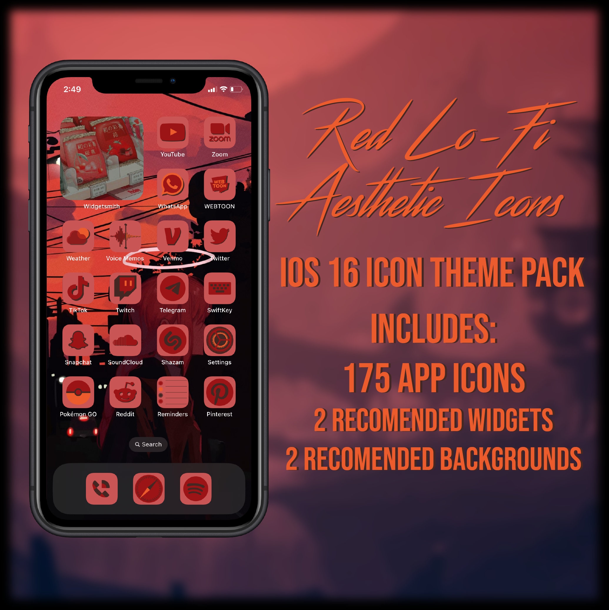 Red Lo-fi Aesthetic Ios 16 App Icon Set | 175 App Icon Set | Theme Pack ...