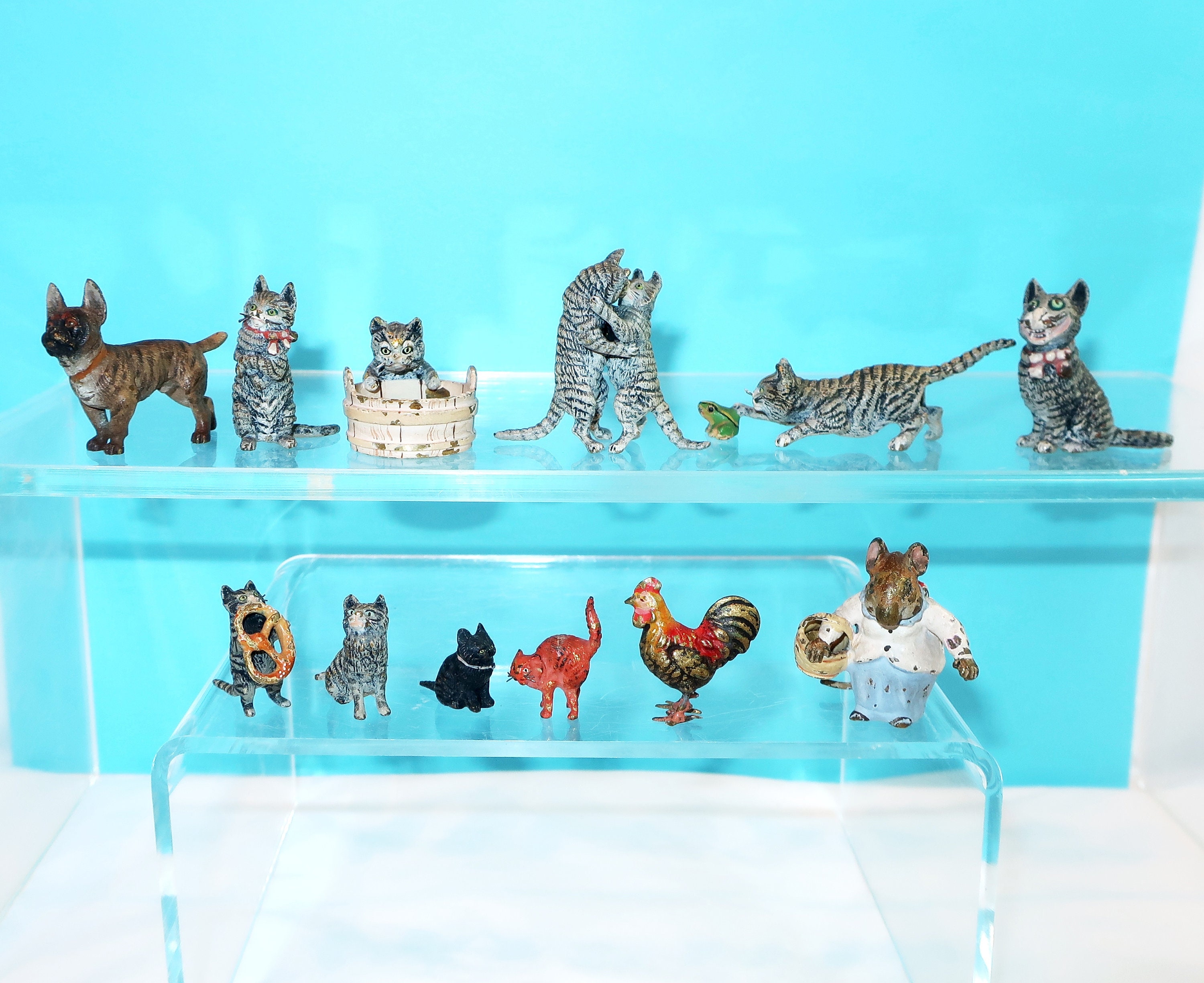 ANTIQUE KISSING CATS Micro Miniature 35mm 1.4 Vienna Bronze Figurine ...