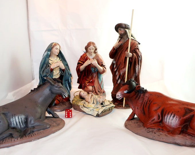 PUIG SPANISH NATIVITY Set 6 Piece Hand Painted Terracotta Pottery With ...
