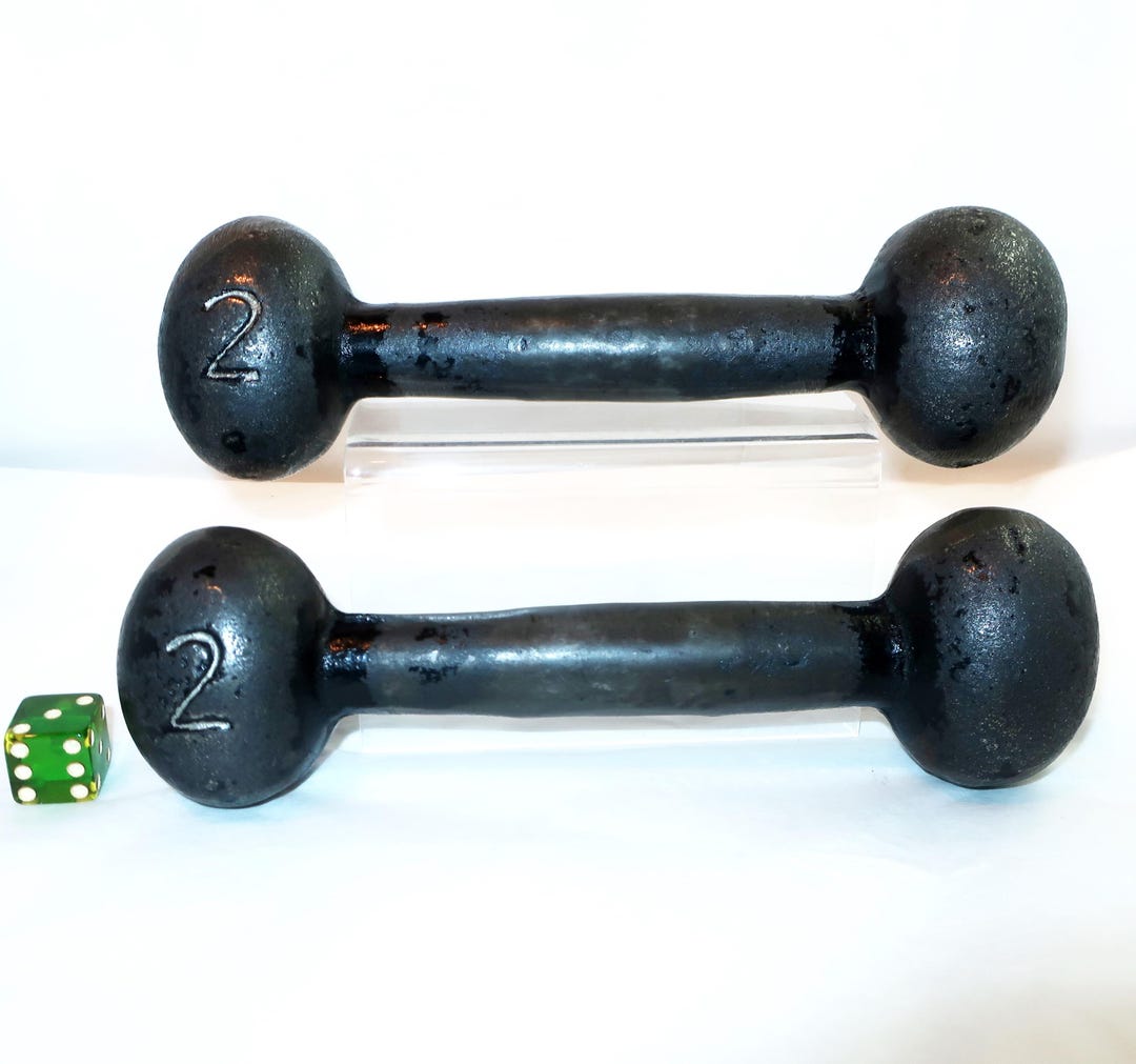 ANTIQUE CAST IRON 2 Lb Pound Dumbbell Pair Hand Weights Vintage ...