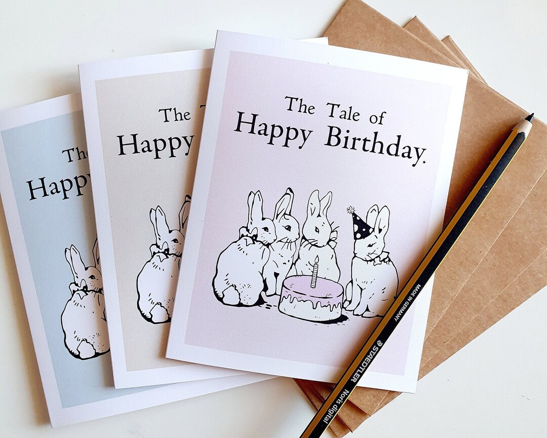 Bunny Birthday Cards Set of 3 Simple Design Birthday Card for Her - Etsy