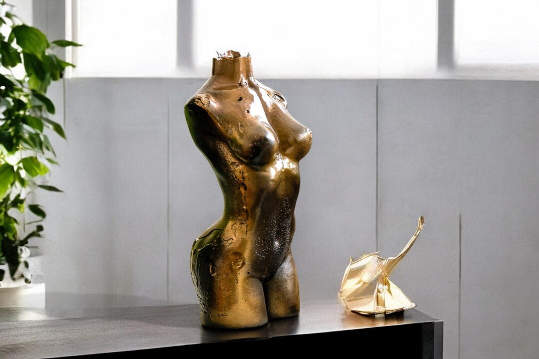 Epoxy Resin Female Torso Sculpture: Black & Gold Art Decor With LED - Etsy