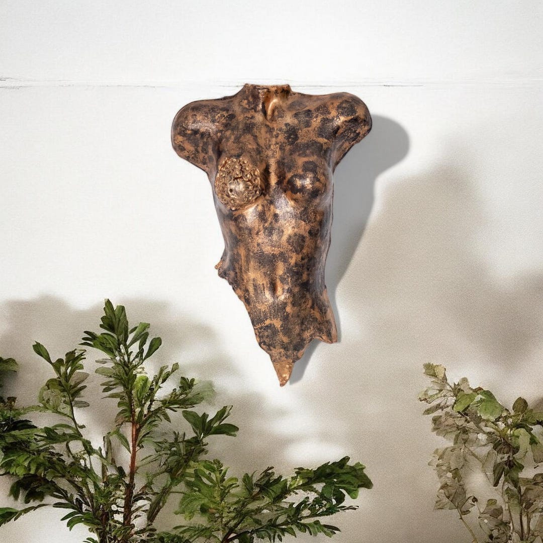 Elegant Black & Gold Female Torso Wall Sculpture: Acrylic Clay ...