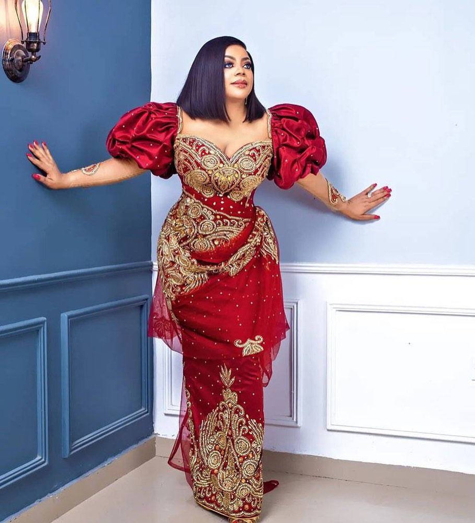 Red George Bridal Dress, Igbo Wedding Dress for Brides, Bridal Party ...