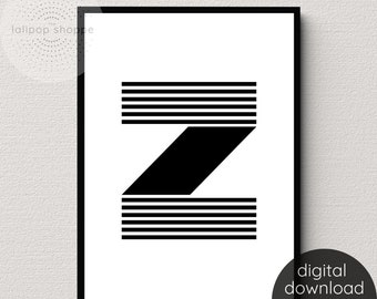 Typography Digital Print Monogram Initial Wall Art Brockscript Letter Z ...
