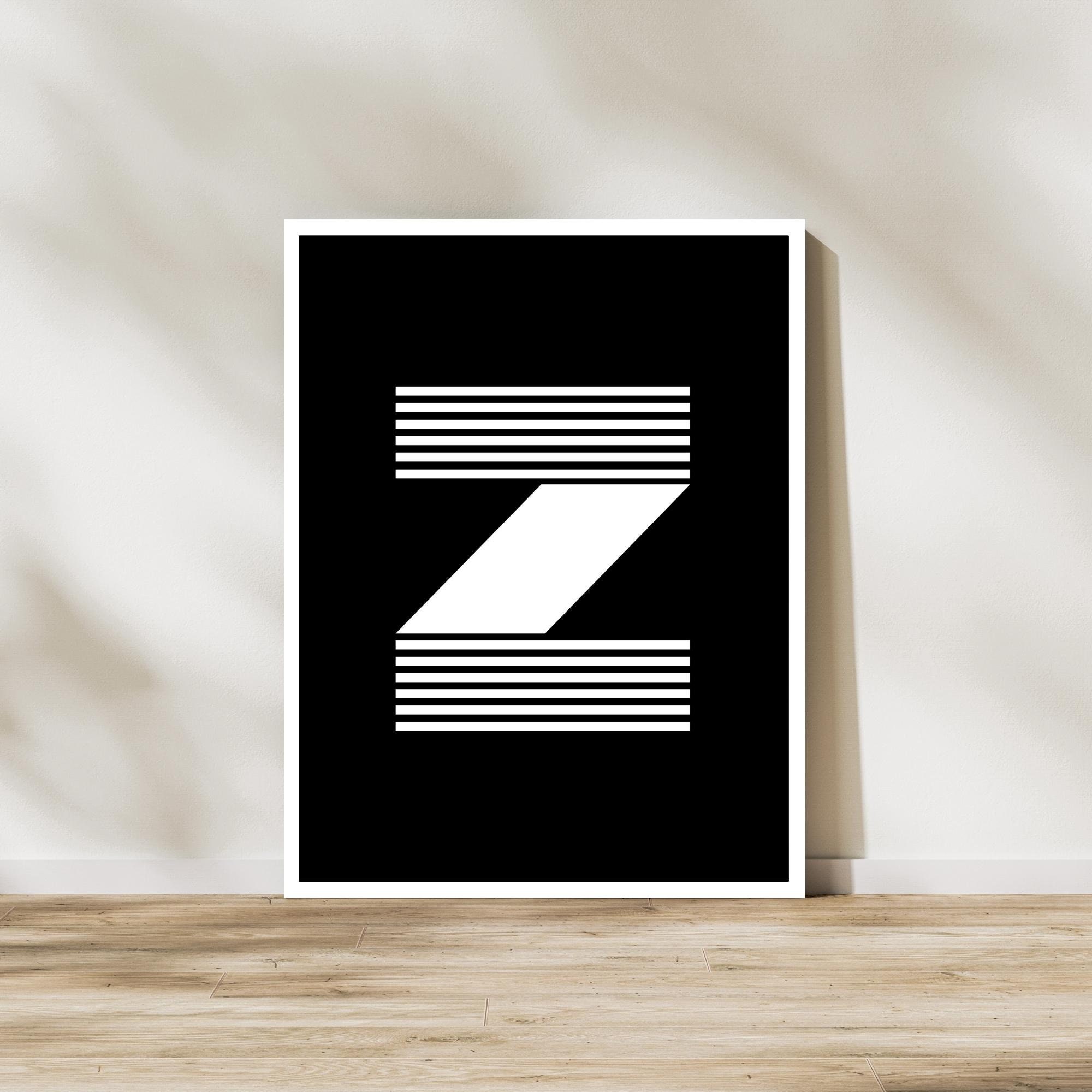 Letter Z Wall Art Printable Poster, Black & White Modern Typography ...