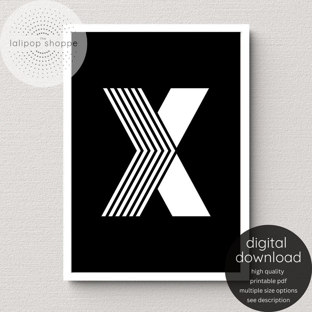 Letter X Wall Art Printable Poster Black And White Modern Typography Alphabet Print Living Room