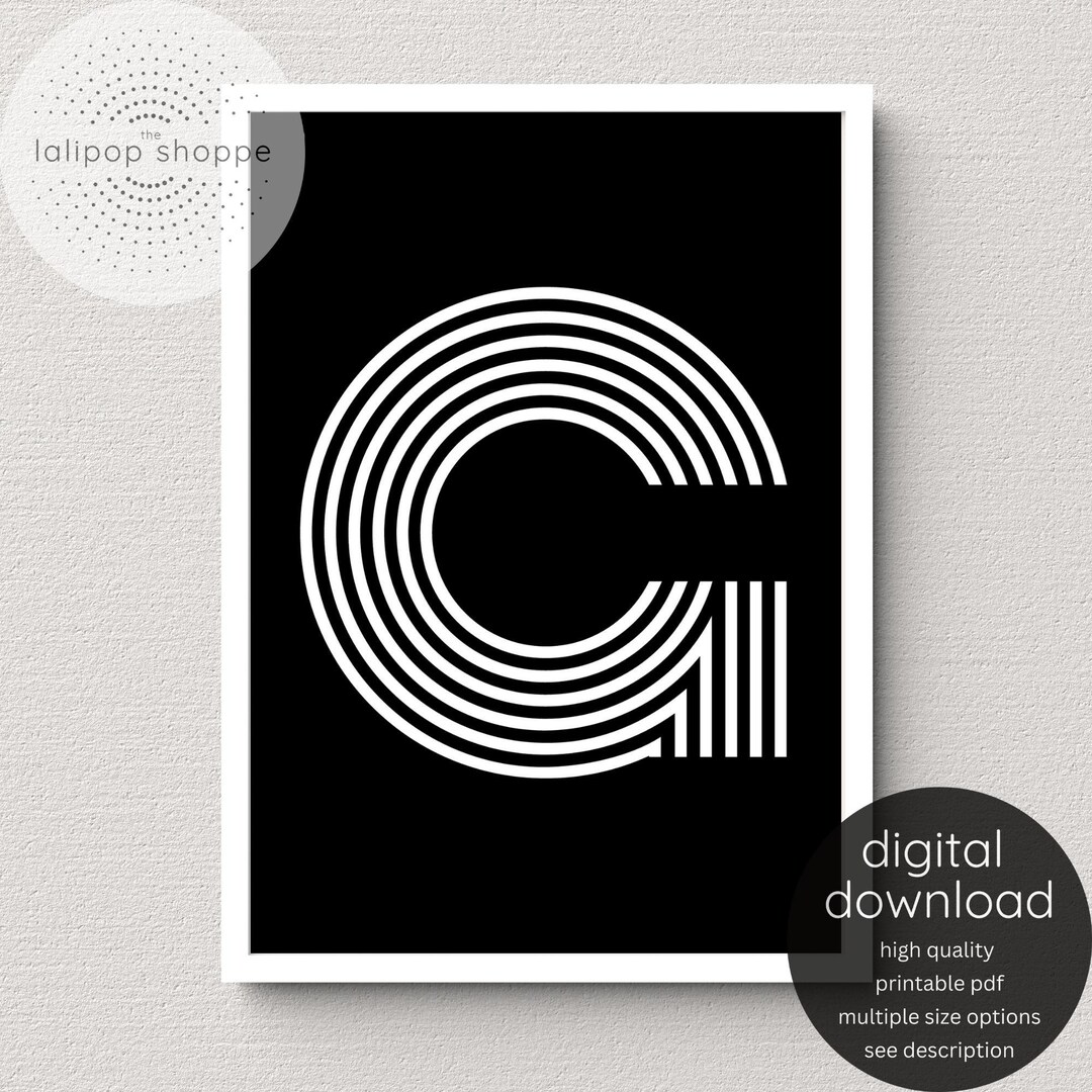 White Letter G on Black Background Printable Wall Art, Modern Monogram ...