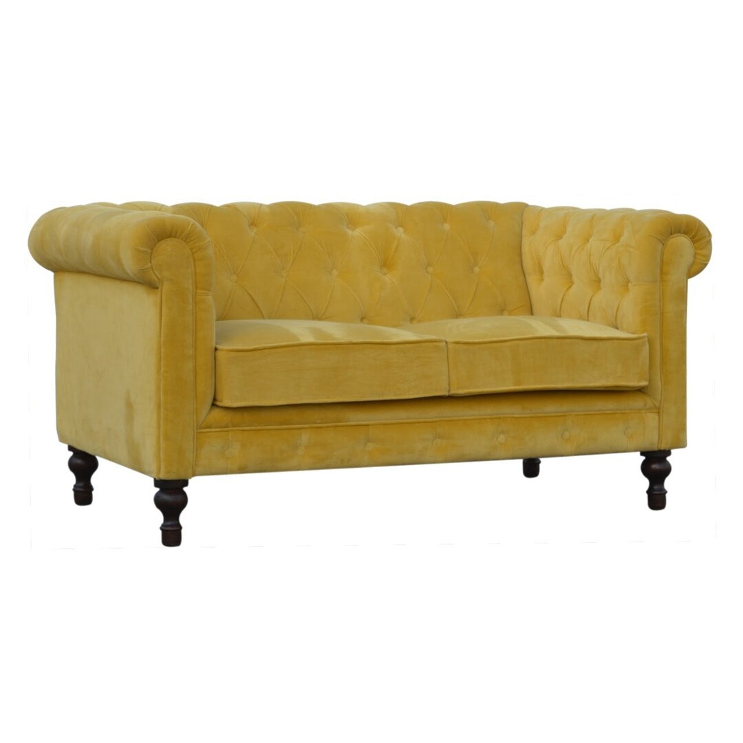 Mustard Chesterfield Sofa 2 Seater Sofa Velvet Settee Gift - Etsy