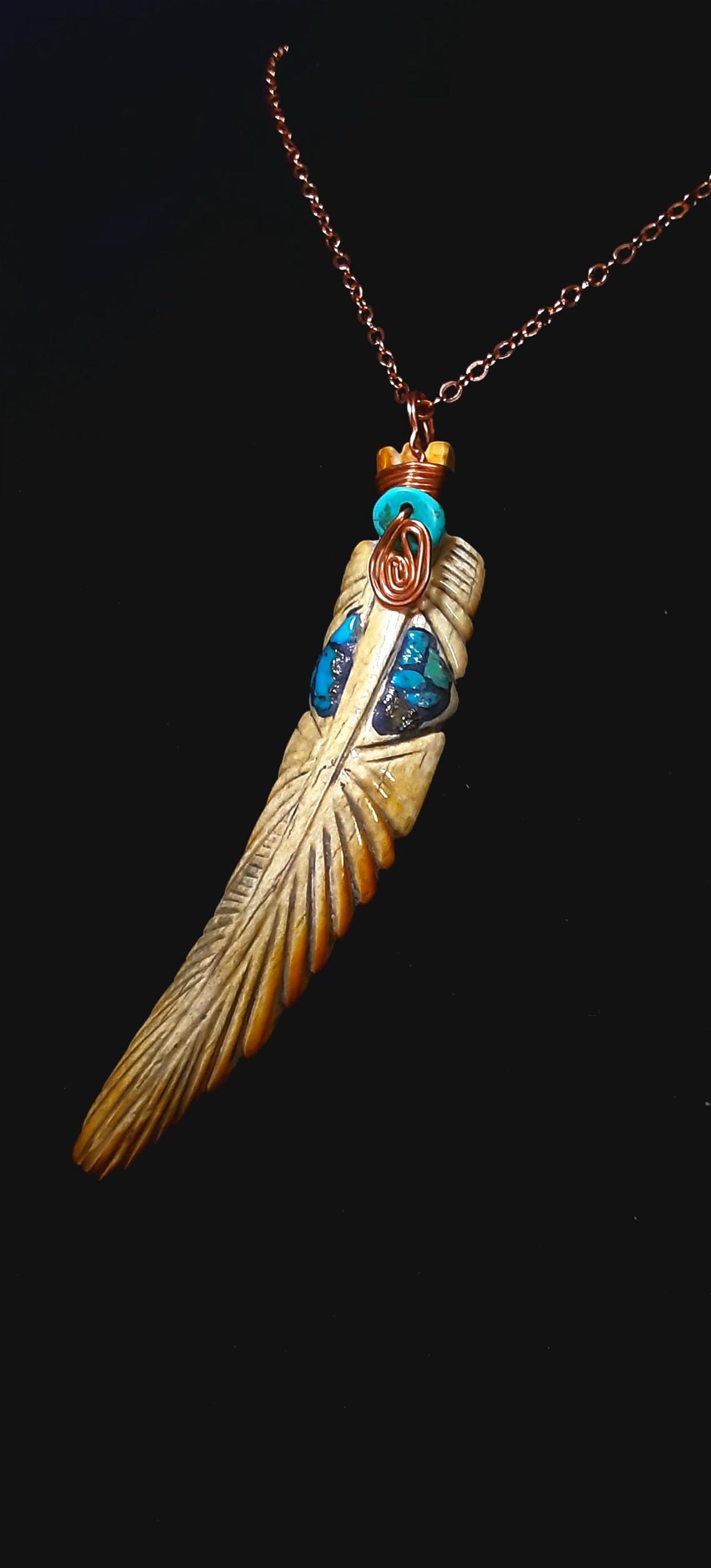 Hand Carved Deer Antler With Inlaid Kingman Turquoise Pendent - Etsy