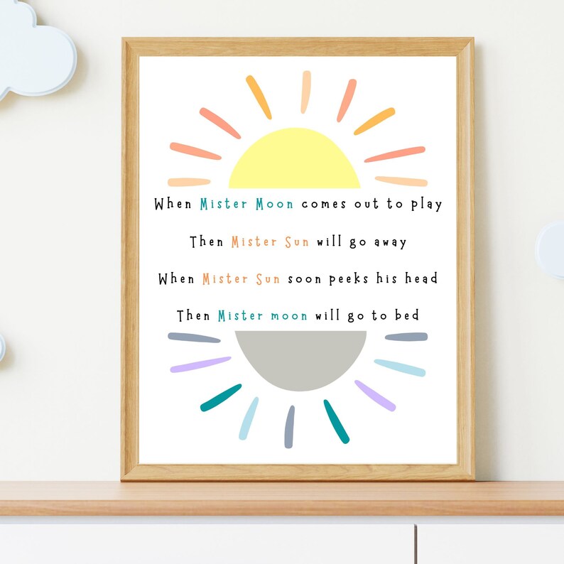 Sun Moon Poem Digital Art Print- Playroom Nursery Childs Room Decor ...
