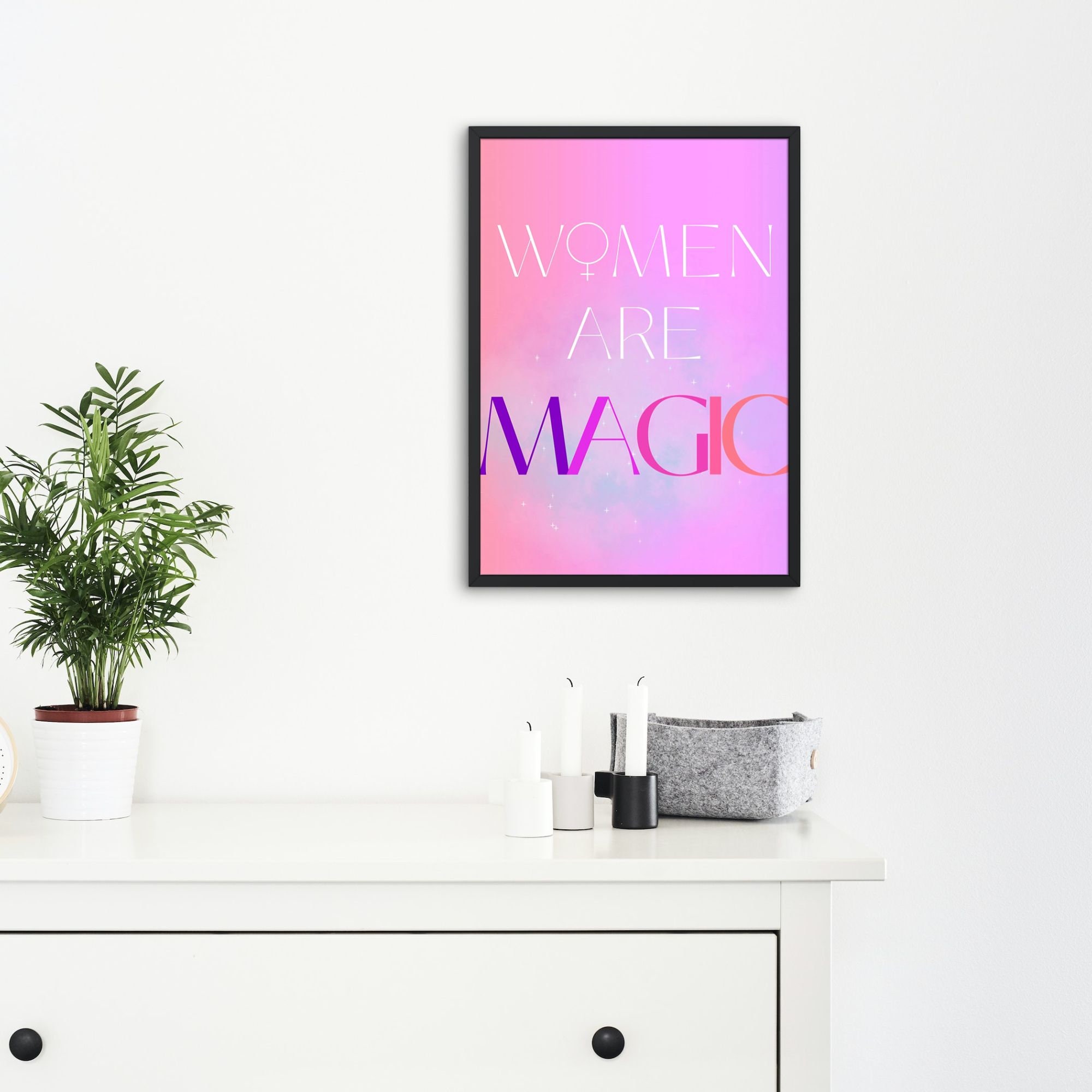 Women Are Magic Digital Art Print- Printable Neon Pink Galaxy Female ...