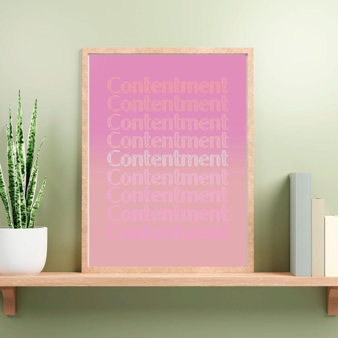 Contentment Pink Ombre Digital Art Print- Printable Bright Quote Decor ...