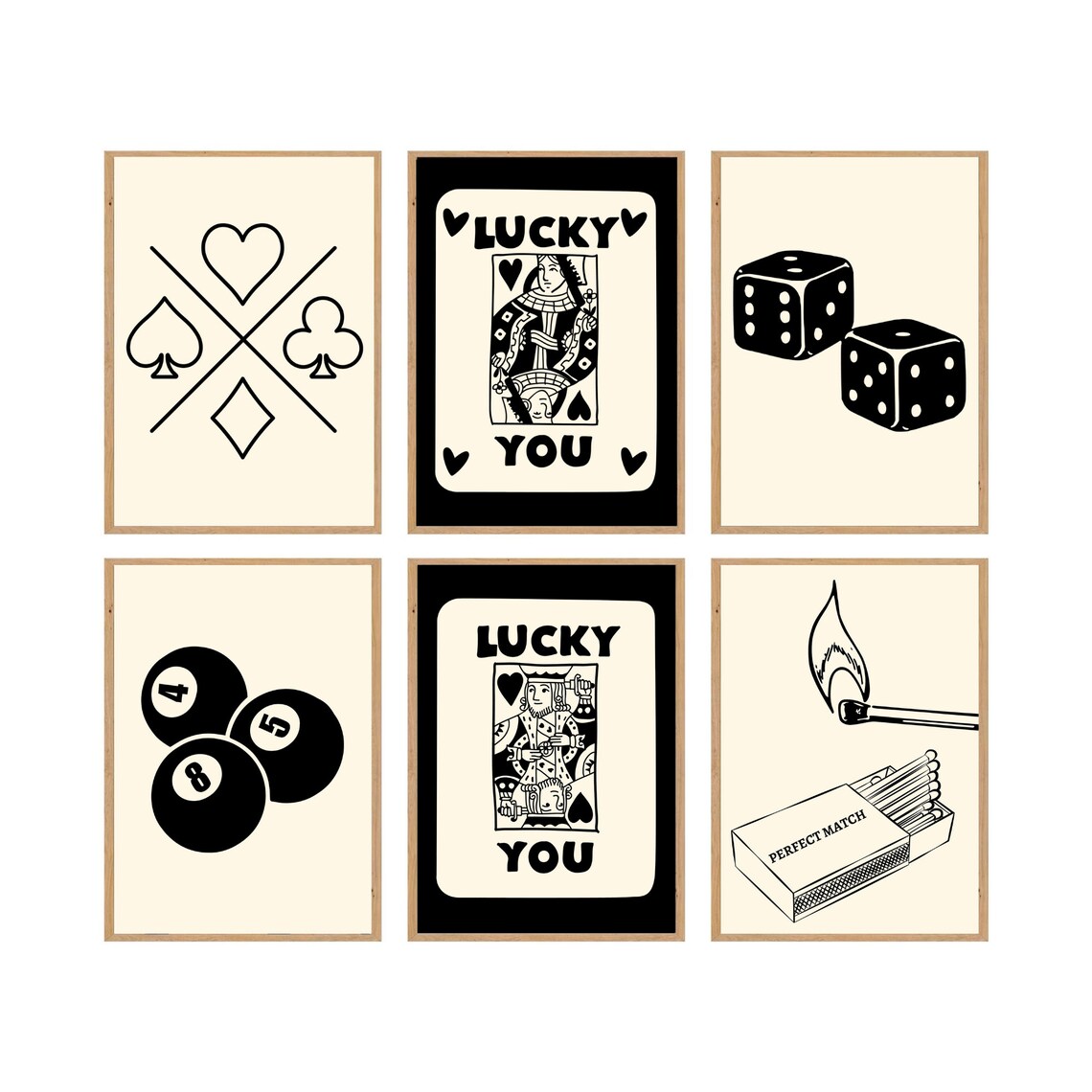 Popular Retro Card Set of 6,aesthetic Print, Dice Roll Poster, Lucky ...