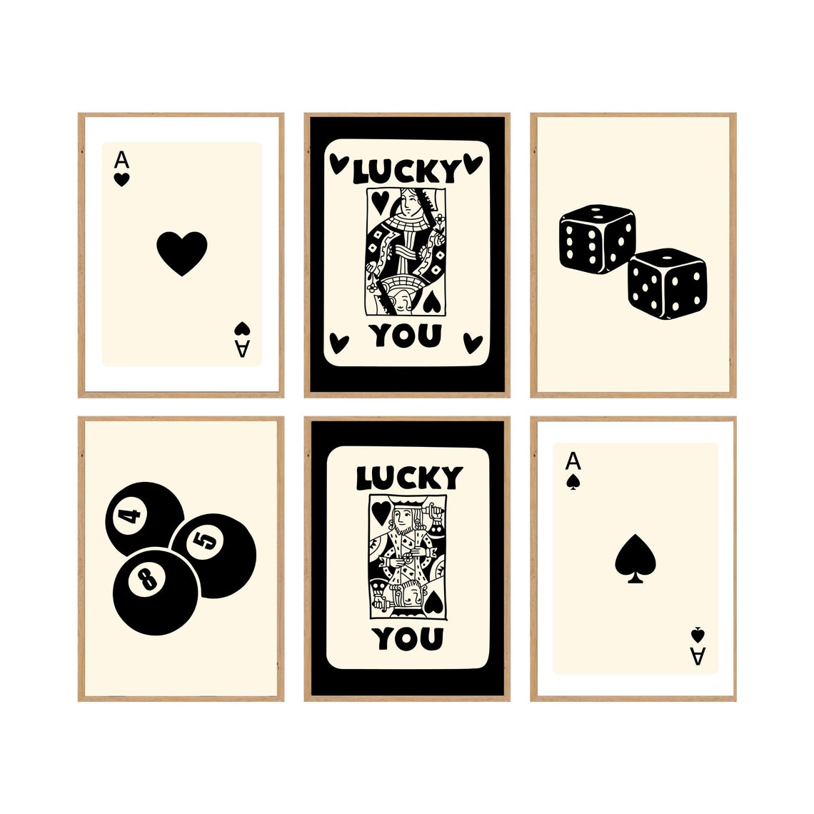 Popular Retro Card Set of 6, Aesthetic Print, Ace of Hearts Poster ...