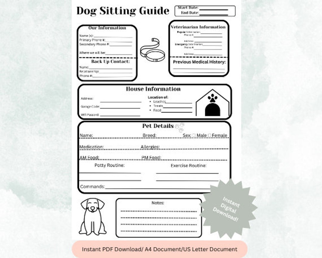 Dog Sitting Guide, Pet Parent, Dog Sitting, Pet Sitting Template, Side ...