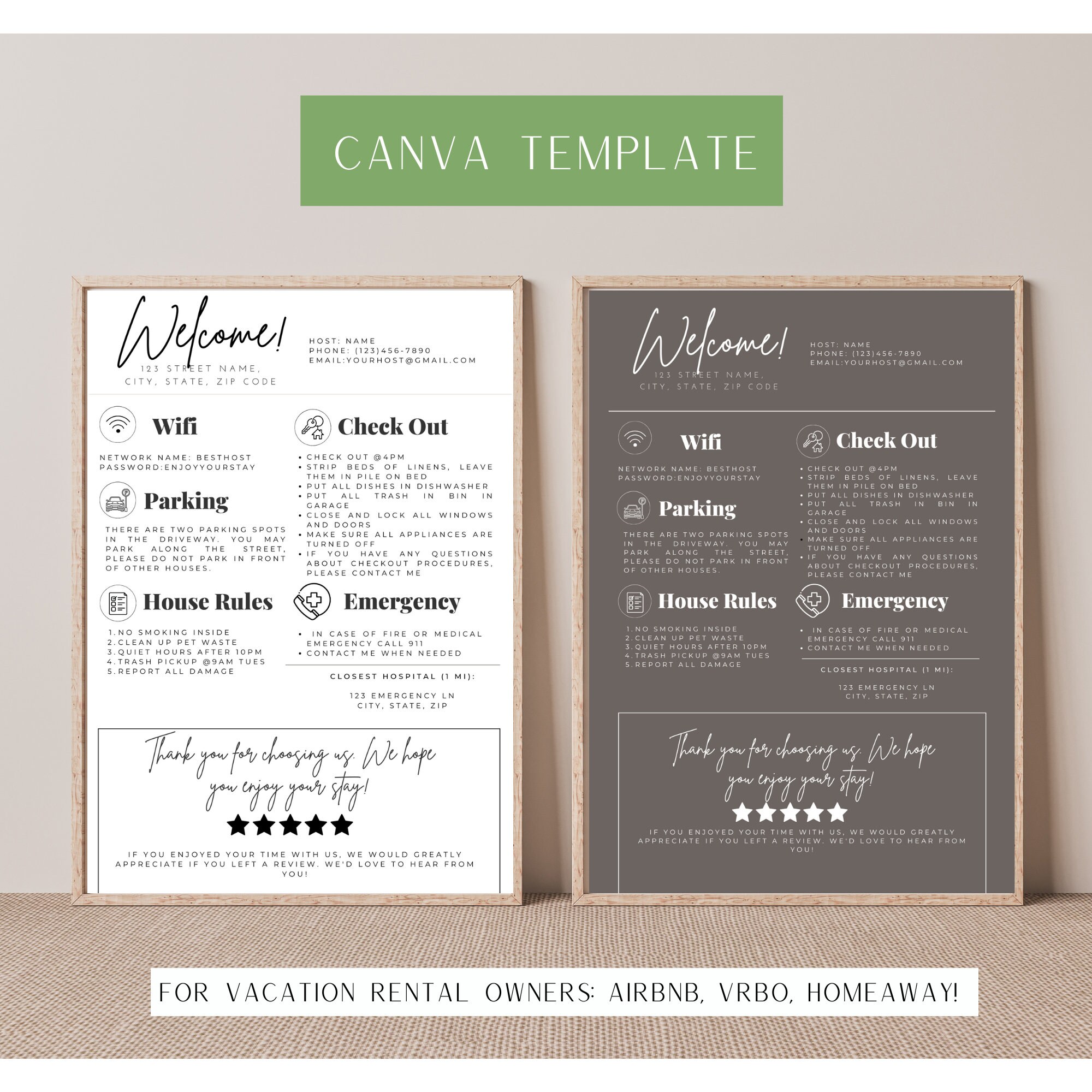 Welcome Sign Template for AIRBNB, VRBO, Home Away Hosts, Digital ...