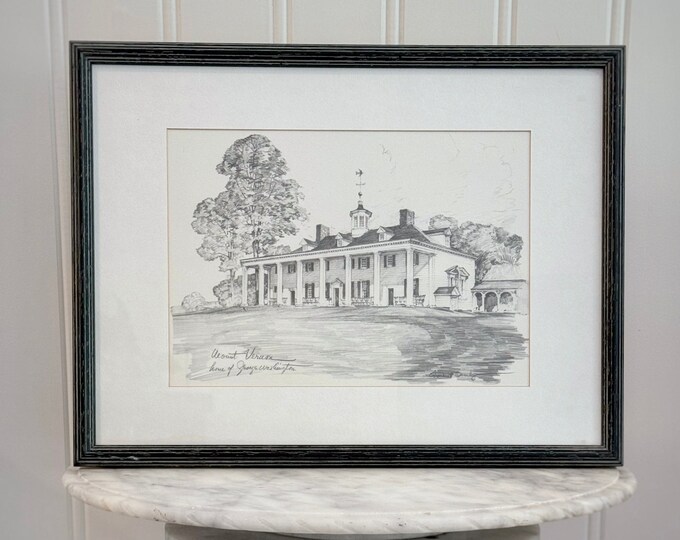 Vintage Framed SIGNED Original Sketch Drawning Mt. Vernon Home of ...