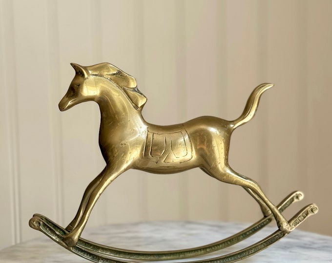 Vintage Solid Brass Rocking Horse Statue | Whimsical Nursery Decor ...