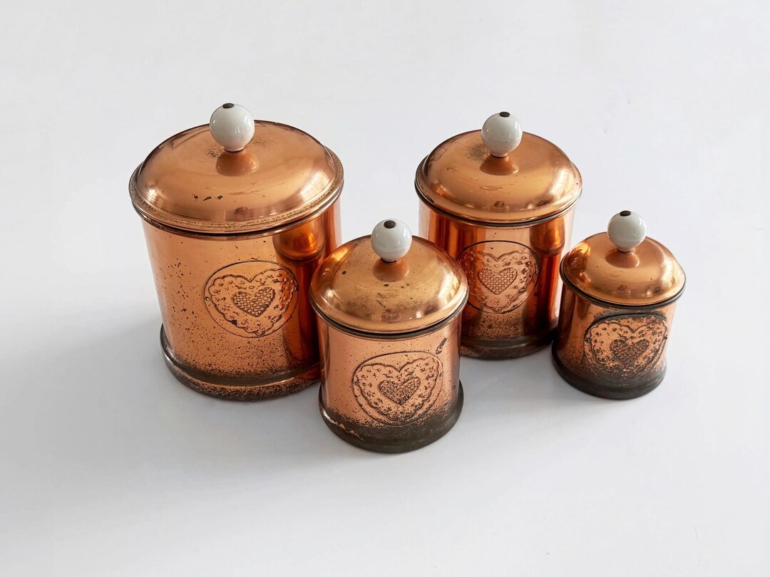 Vintage Copper Canister Set With White Ceramic Knob Lids | SET of 4 ...
