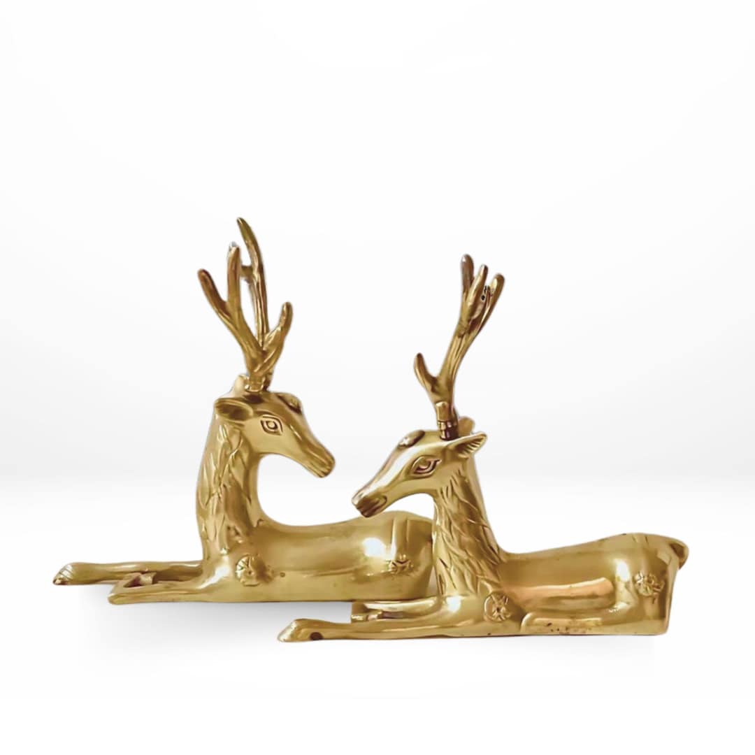 Vintage Brass Deer Statues SET of 2 | Holiday Reindeer Christmas Decor ...