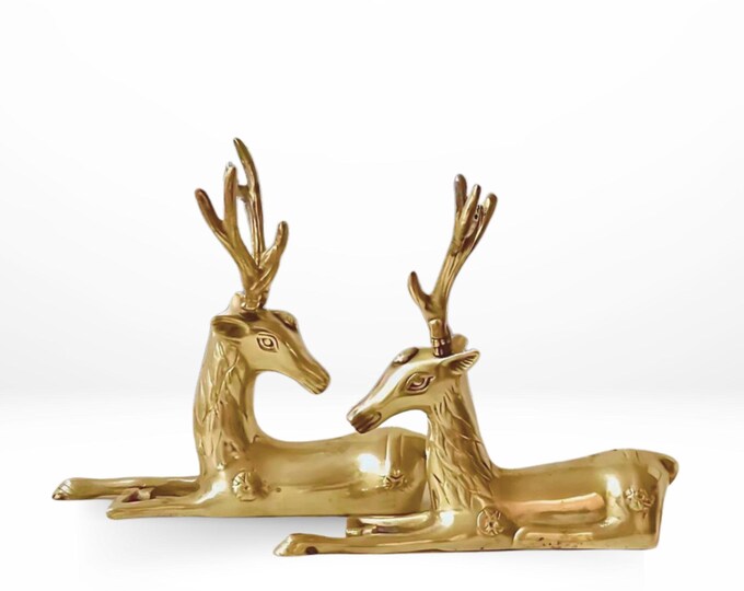Vintage Brass Deer Statues SET of 2 | Holiday Reindeer Christmas Decor ...