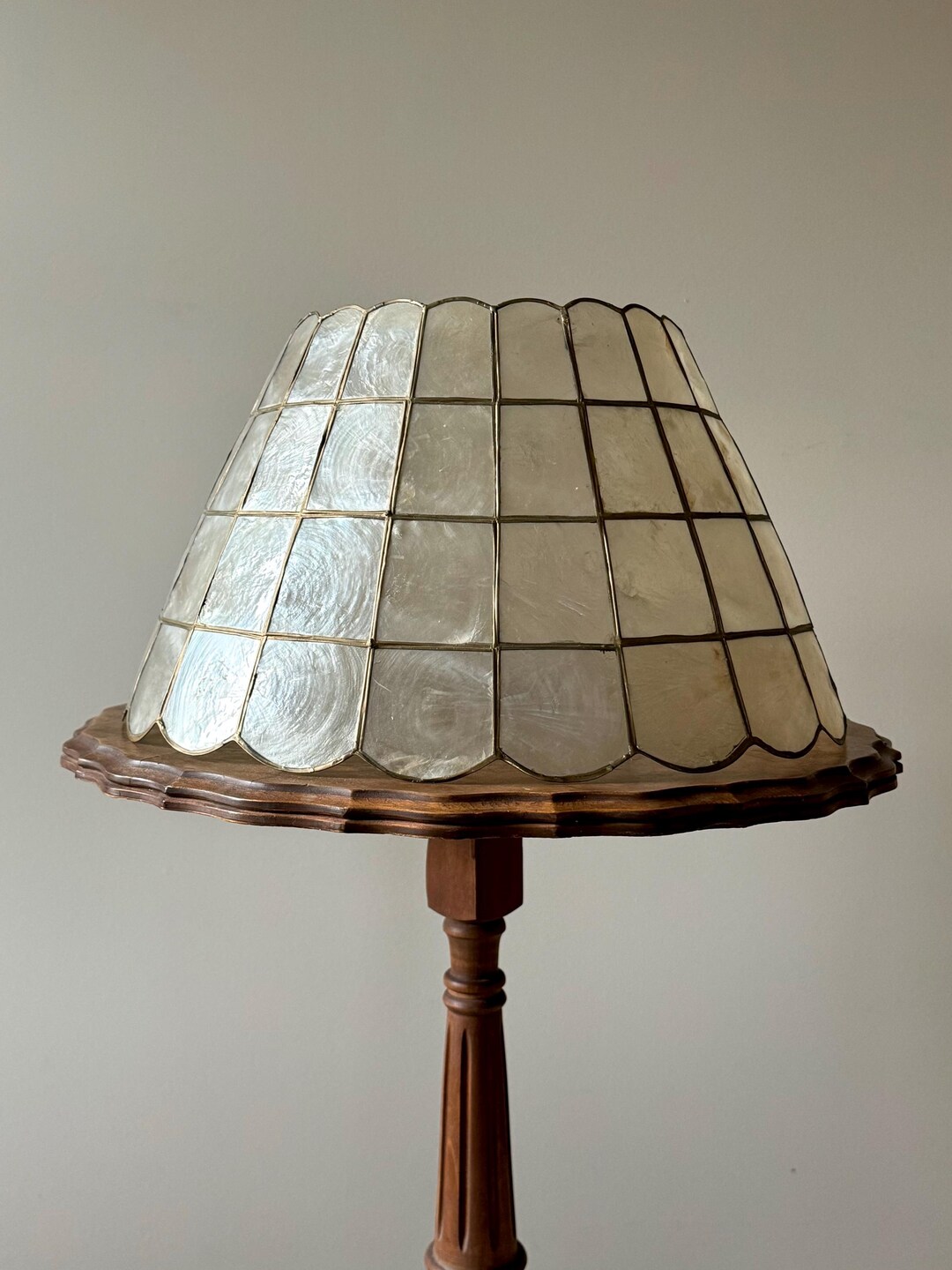 Vintage Capiz Shell Lamp Shade With Brass Detail Mid Century Modern ...