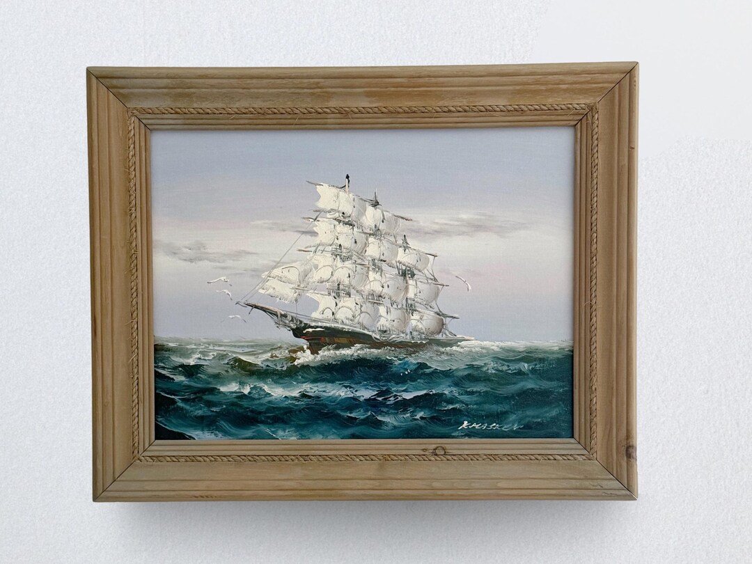 Vintage Clipper Ship Oil Painting Signed K. Maskel - Original Framed ...