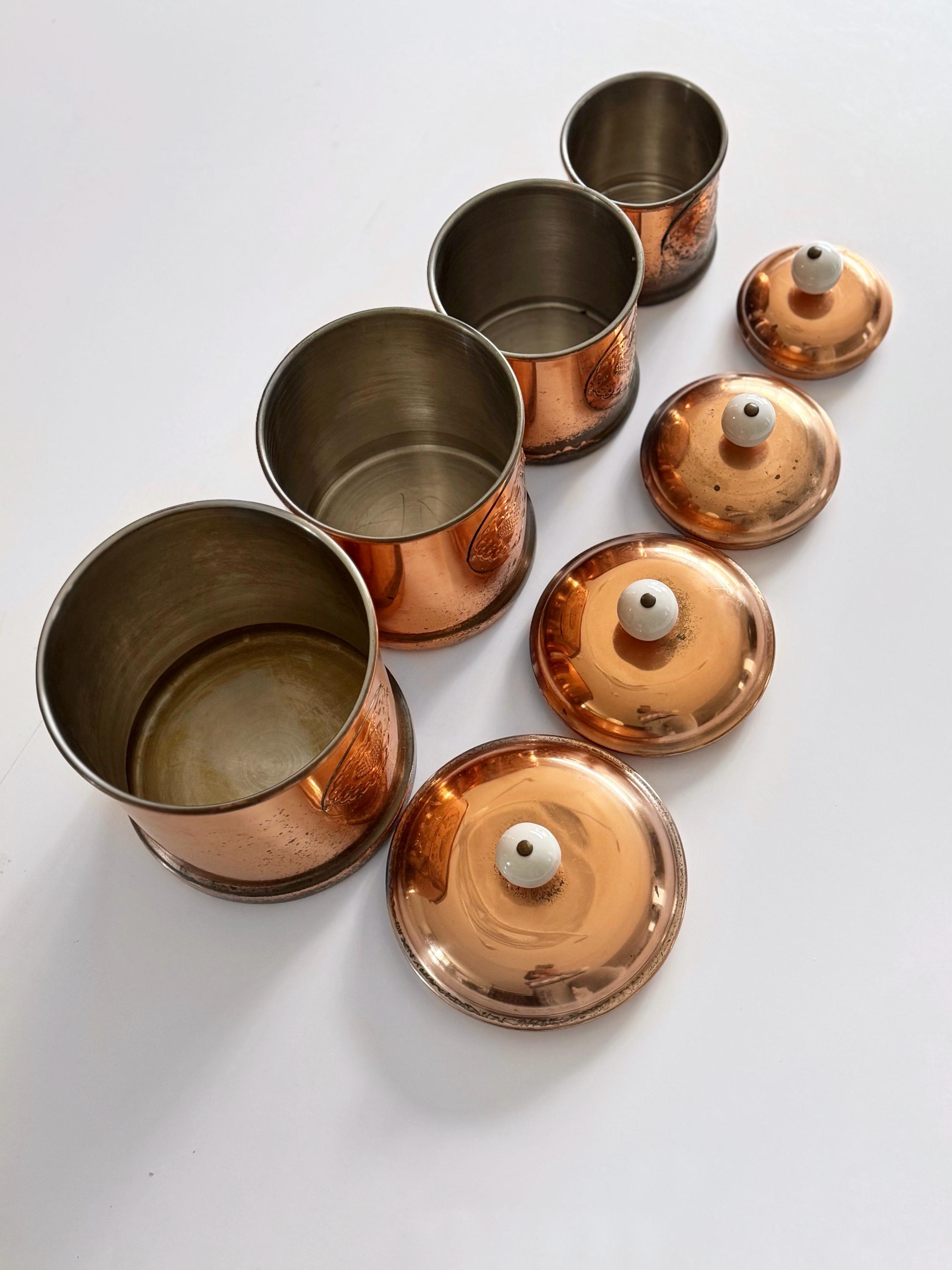 Vintage Copper Canister Set With White Ceramic Knob Lids | SET of 4 ...