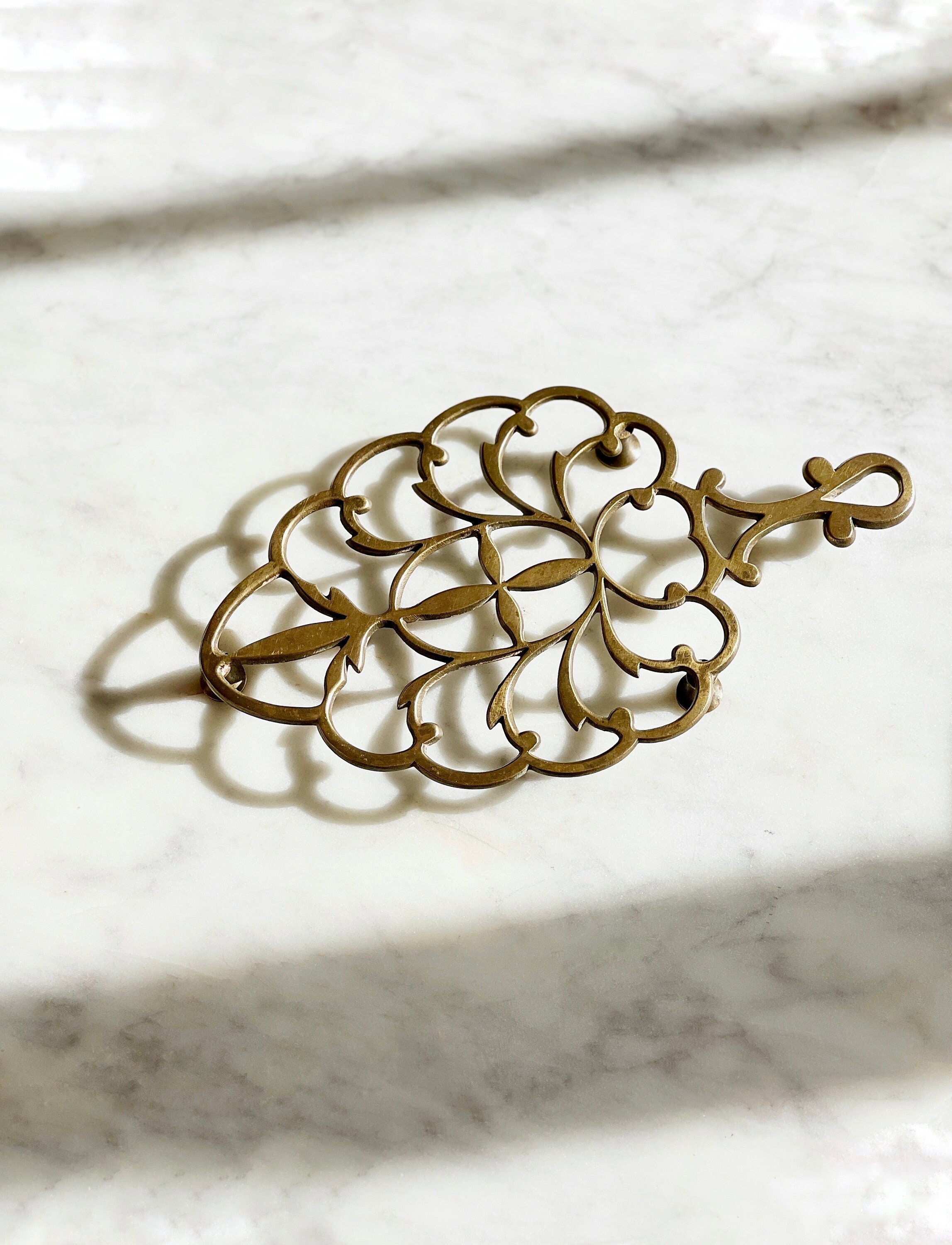 Vintage Ornate Brass Trivet Aged Brass Trivet Pot Holder Cooling Rack ...