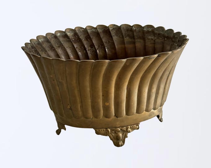 Vintage Brass Jardiniere Planter - Footed Cachepot Bowl - Fluted ...