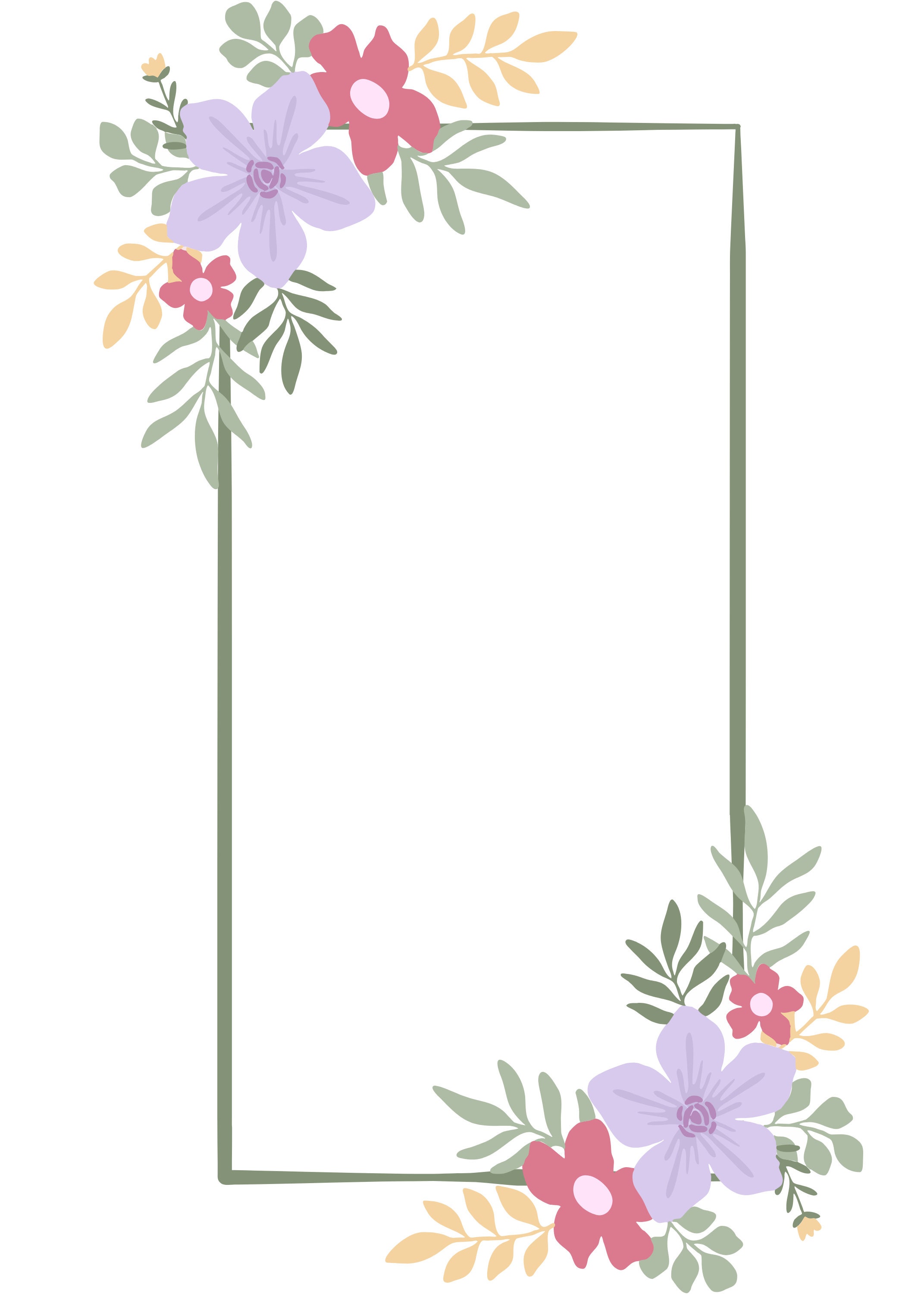Botanical Floral Geometric Wildflower DIY Digital Template Frames and ...